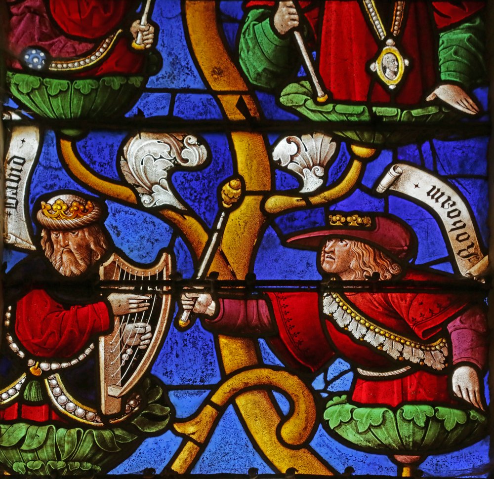 Window depicting the Tree of Jesse: David and Rehoboam